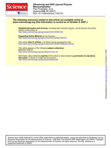 2007 Ultrastrong And Stiff Layered Polymer Nanocomposites Science Pdf Nanocomposite