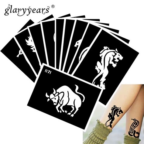 10 Piecesset Henna Tattoo Stencil Snake Pattern Paste Drawing Lady