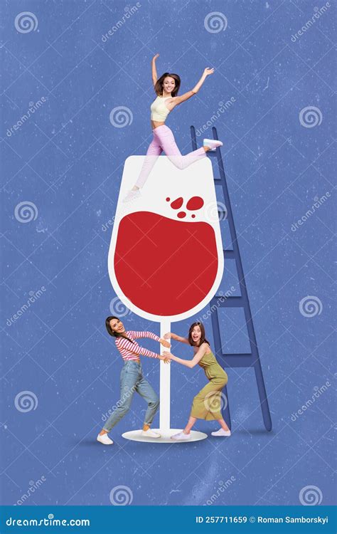 Collage D Image Of Pinup Pop Retro Sketch Of Funny Funky Student Friends Women Celebrate