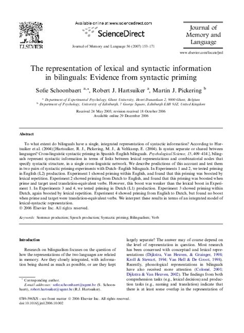 Pdf The Representation Of Lexical And Syntactic Information In Bilinguals Evidence From