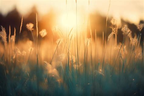 Premium Ai Image Grass In The Field At Sunset
