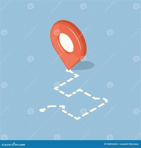 Red Pointer And Dotted Line Route GPS Navigation Stock Vector Illustration Of Journey