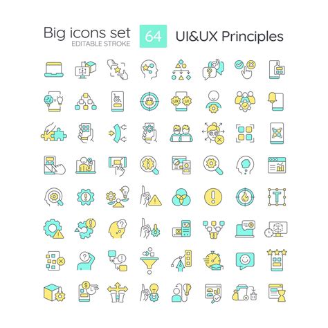 UI UX Principles RGB Color Big Icons Set User Experience Design Product Usability Isolated