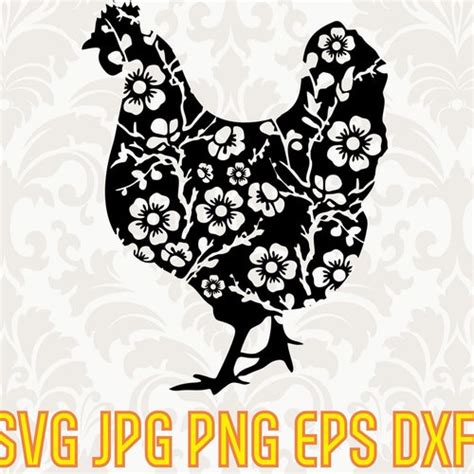 Floral Chicken Svg Silhouette Vector Hen Clipart Rooster Etsy