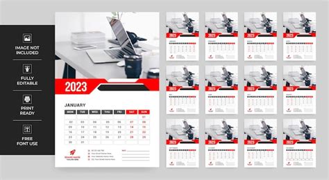 Plantilla De Calendario De Pared 2023 Vector Premium