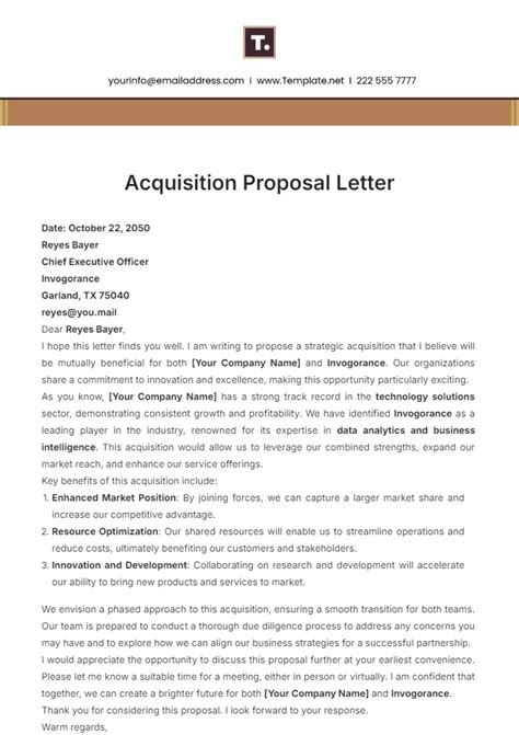 Free Acquisition Letter Templates Editable And Printable