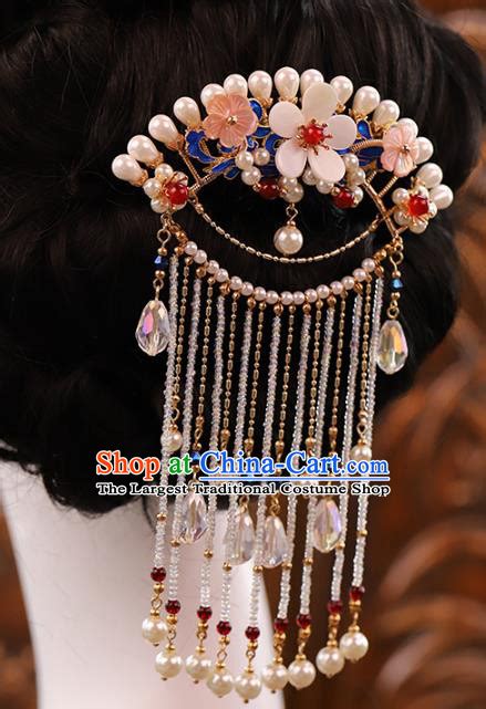 Chinese Traditional Hanfu Pearls Tassel Golden Hair Comb Hair