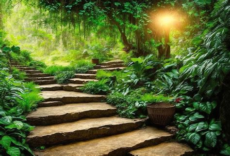 Premium Photo A Path In The Forest With A Lantern On It
