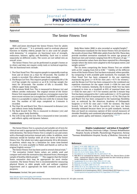 Pdf The Senior Fitness Test