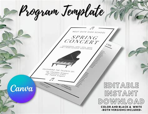 Editable Concert Program Template Instant Printable Download Music