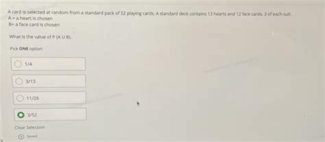 A Card Is Selected At Random From A Standard Studyx