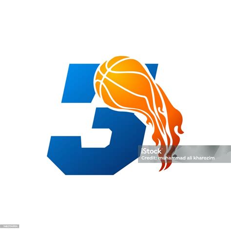 initial letter 3 basketball logo concept with fireball stock