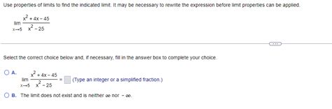 Solved Use Properties Of Limits To Find The Indicated Limit