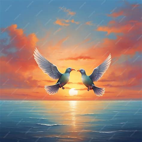 Premium Vector Flaying Bird In The Sky Sea And Sunset Background