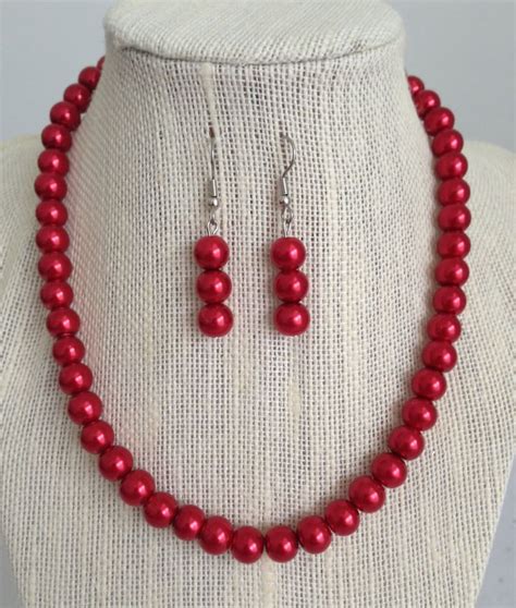 Collar de perla roja joyería de novia roja boda de Navidad Etsy
