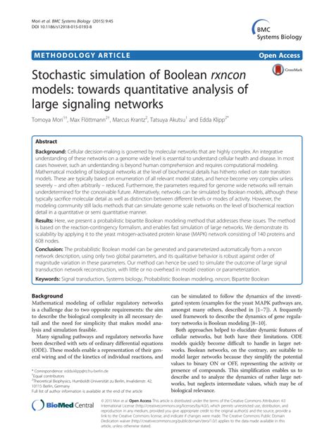 pdf stochastic simulation of boolean rxncon models towards