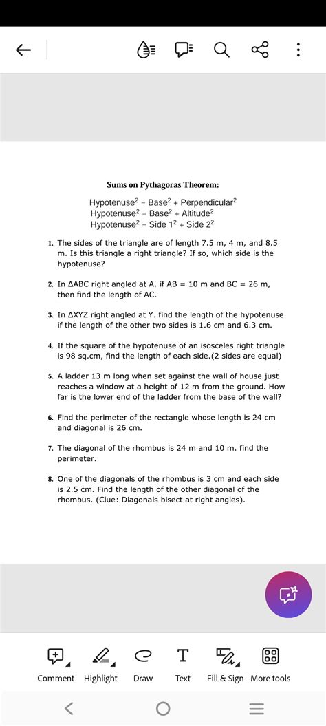 Sums On Pythagoras Theorem Hypotenuse 2 Base 2 Perpendicular 2 Hypote