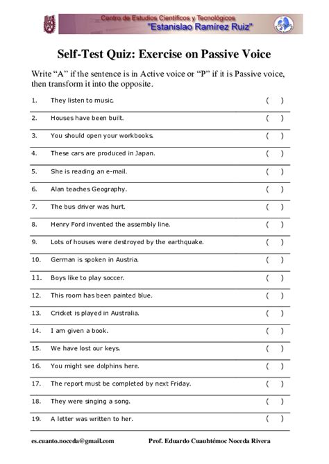 Pdf Exercise On Active And Passive Voice