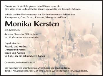 Traueranzeigen Von Monika Kersten Trauer Nordkurier