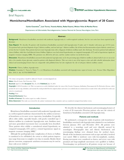 Pdf Brief Reports Hemichorea Hemiballism Associated With Hyperglycemia Report Of 20 Cases