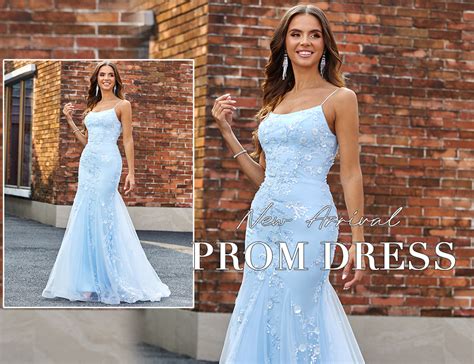 Zapaka Women Sparkly Light Blue Beaded Mermaid Long Prom Dress