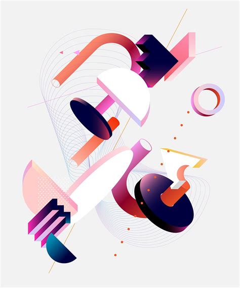 Abstract Composition Colored Geometric Shapes Isometric стоковая