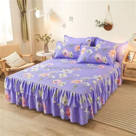 39 Colors Bed Skirts Set Double Layer Bedspread Floral Printed Bed