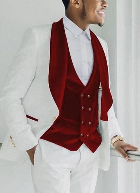 White And Red Tuxedo Wedding Tuxedo Groom Suit White And Burgundy