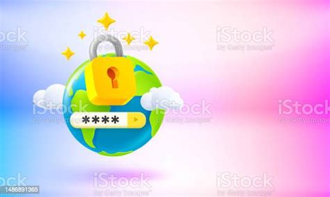 열쇠 구멍과 암호 탭이 있는 황금 자물쇠 글로벌 보안 개념입니다 복사 공간이 있는 3d 벡터 배너 0명에 대한 스톡 벡터 아트 및 기타 이미지 Istock