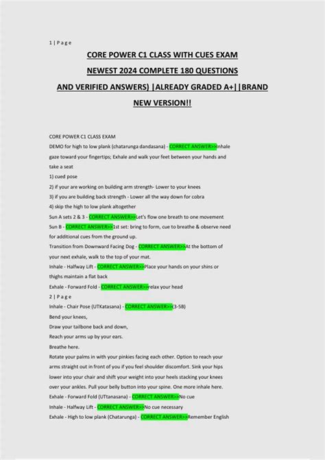 Core Power C1 Class With Cues Exam Newest 2024 Complete 180 Questions And Verified Answers