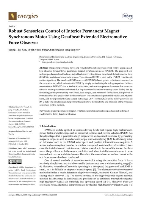 Pdf Robust Sensorless Control Of Interior Permanent Magnet