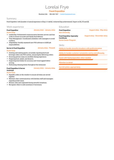 Food Expeditor Resume Examples And Templates