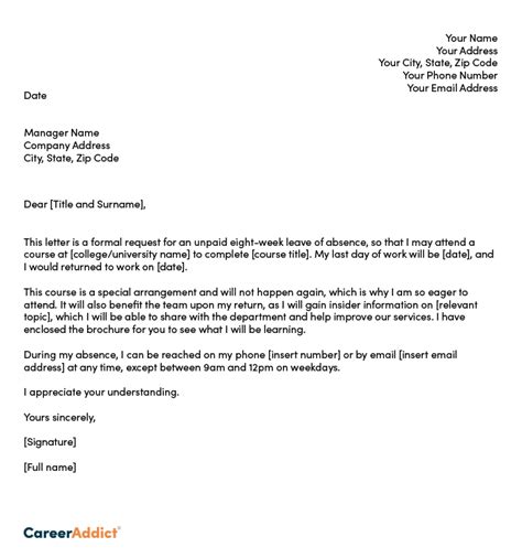 How To Write A Leave Of Absence Letter Tips Samples No Pay Leave