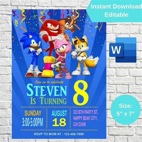 Printable Sonic The Hedgehog Birthday Card