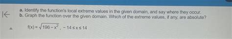 solved a identify the function s local extreme values in