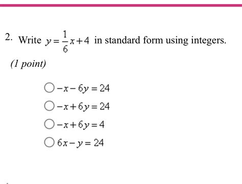 Solved Write Y X In Standard Form Using Integers Point O