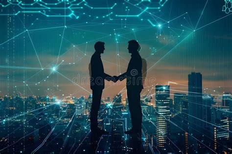 Digital Backdrop With Silhouetted Businessmen Handshake And Global
