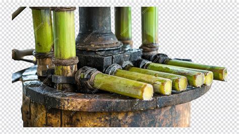 Closeup View Of Traditional Indian Sugarcane Juice Extraction Process Using Manual Presses For
