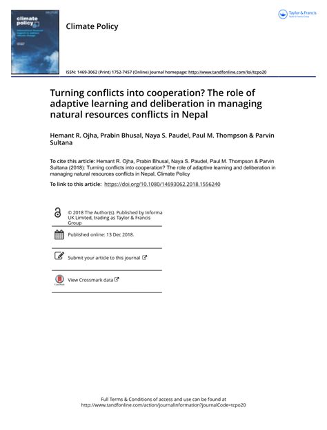 PDF Turning Conflicts Into Cooperation The Role Of Adaptive Learning And Deliberation In