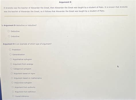 Solved Argument Dif Aristotle Was The Teacher Of Alexander