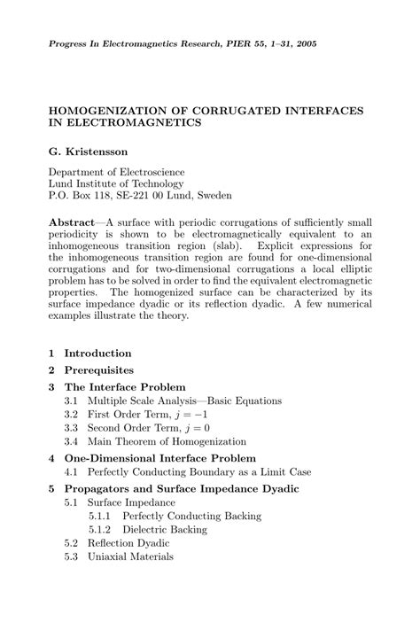 Pdf Homogenization Of Corrugated Interfaces In Electromagnetics