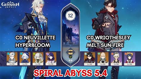 GI SPIRAL ABYSS 5 4 C0 Neuvillette Hyperbloom C0 Wriothesley Melt