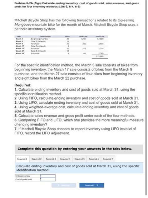 solved problem 6 2a algo calculate ending inventory cost