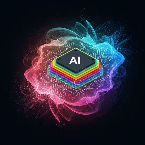 A Stylized Digital Illustration Featuring A Layered Microchip Labeled Ai At The Center Stock