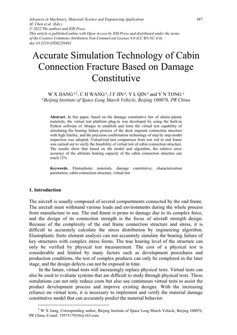 Pdf Accurate Simulation Technology Of Cabin Connection Fracture Based