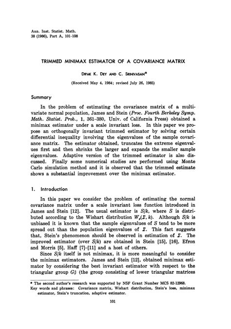 pdf trimmed minimax estimator of a covariance matrix