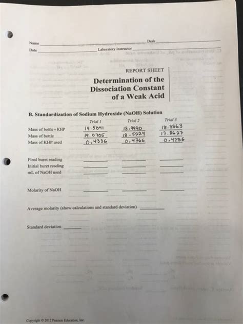 Solved Determination Of The Dissociation Constant Of A Weak Acid C