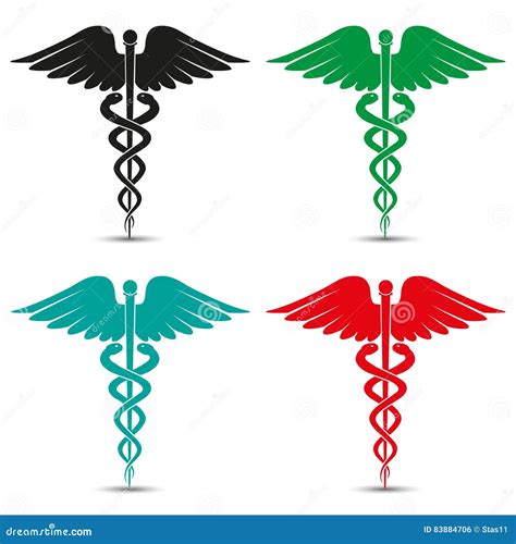 Set Of Medical Caduceus Symbol Multicolored With Shadow Stock Vector