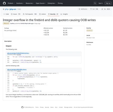 Integer Overflow In The Firebird And Dblib Quoters Causing Oob Writes
