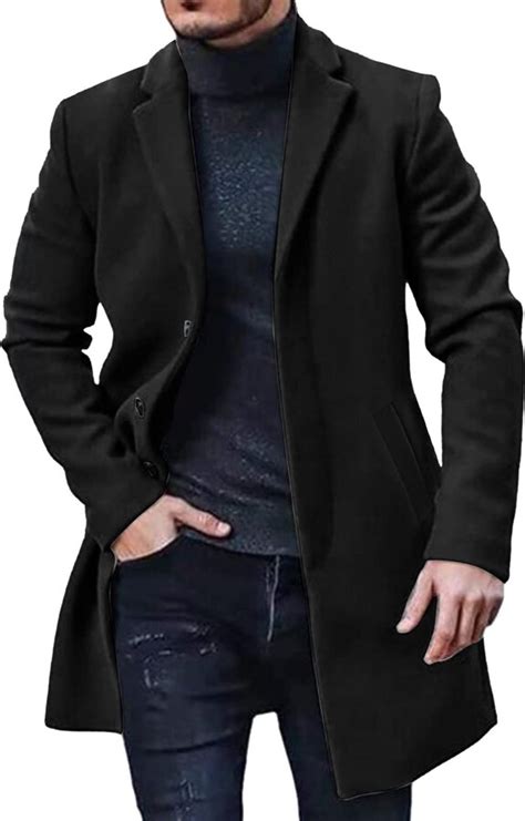 Generic Mens Wool Coats Winter Padded Trench Coat For Casual Business